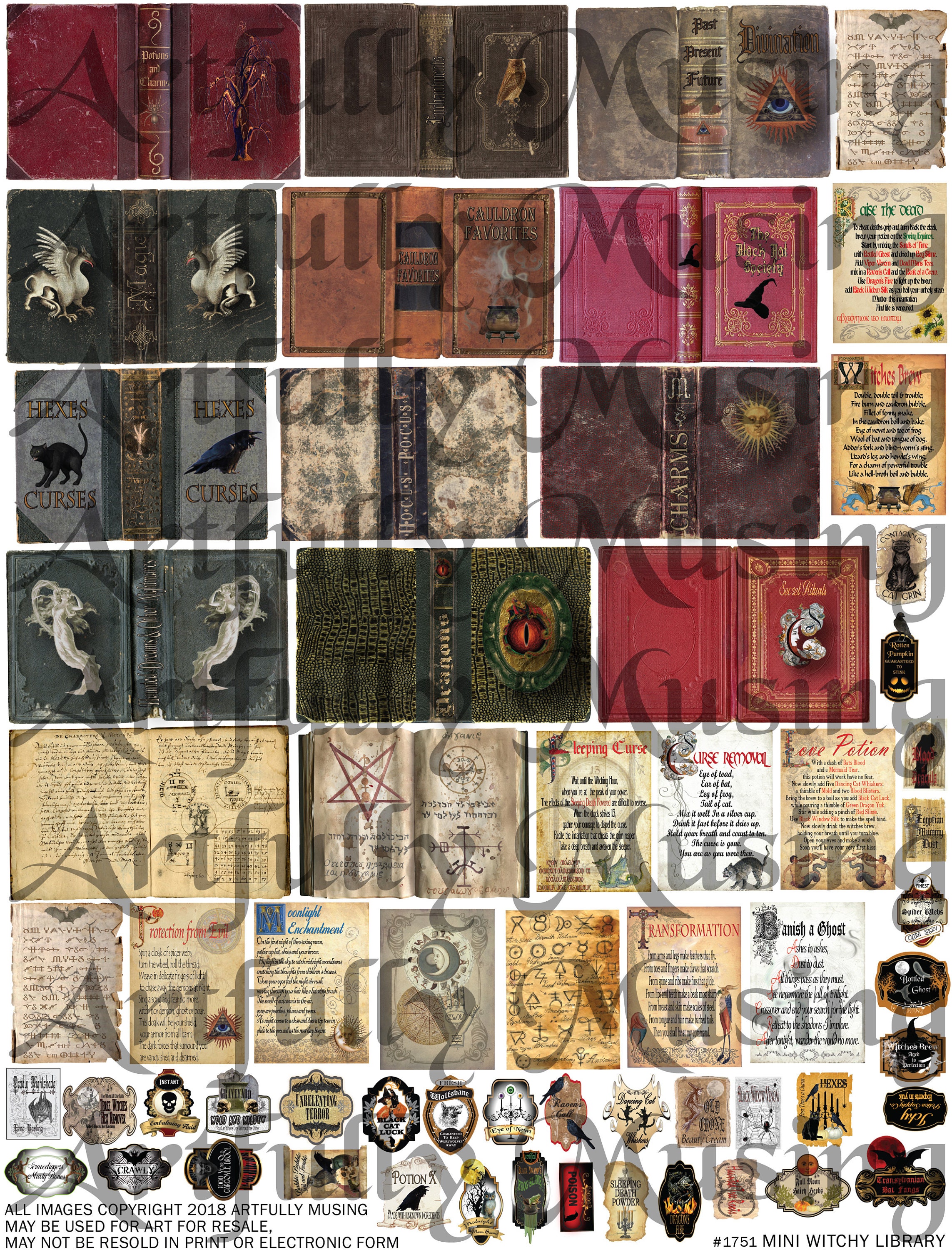 Miniature Witchy Library Halloween Collage Sheet Digital - Etsy