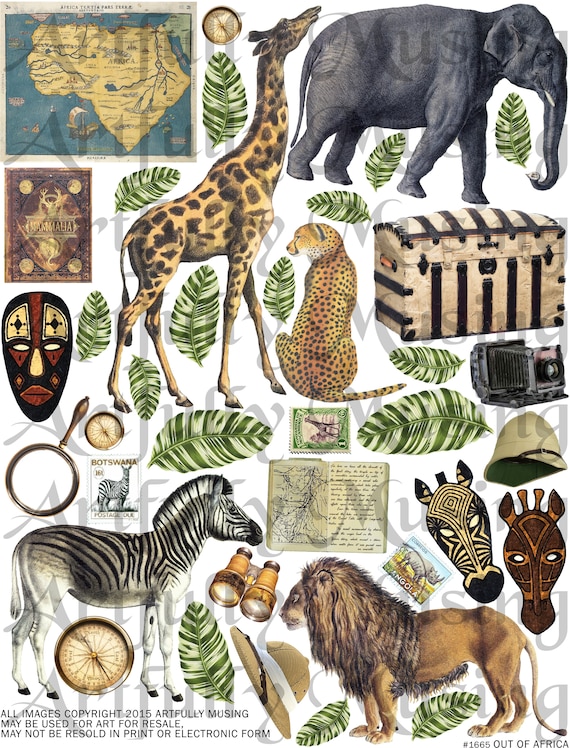 Out of Africa Animals on Safari Collage Sheet Digital | Etsy