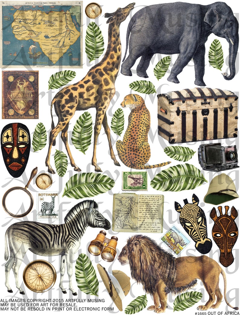 Out of Africa - Animals on Safari Collage Sheet- Digital Printable ...