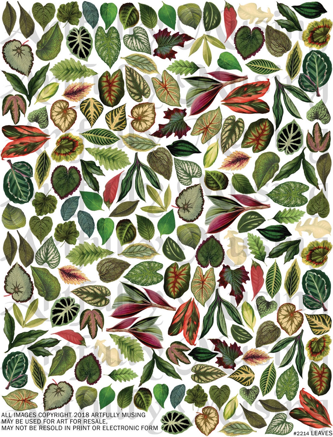 Miniature Leaves Collage Sheet - Digital Printable - Instant Download ...