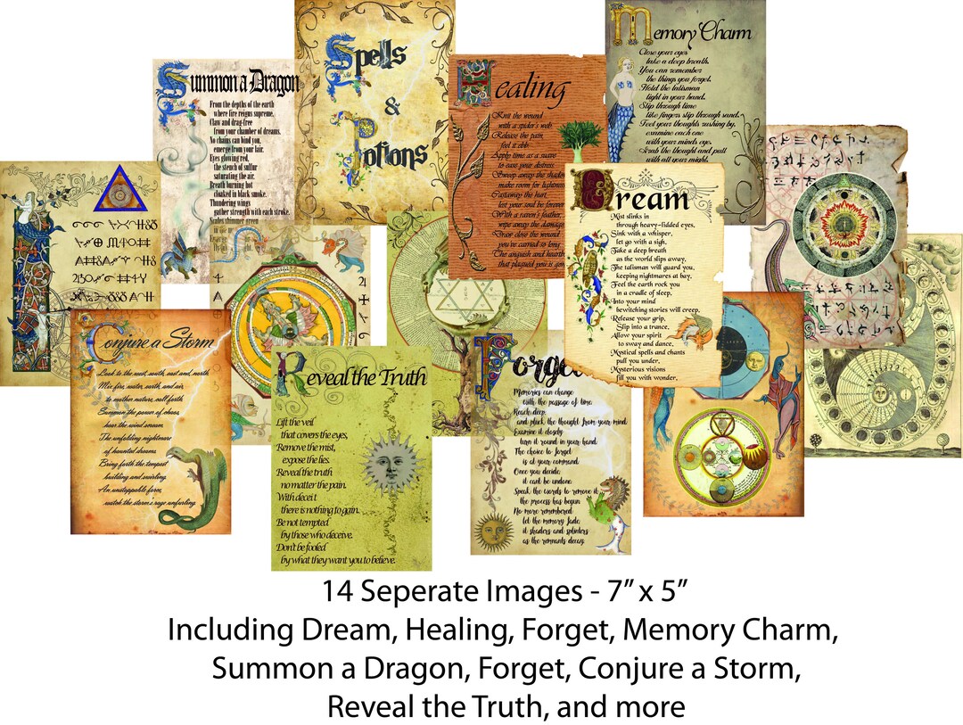 Large Magical Book Pages #2 - Spells Potions Charms Images - Separate ...