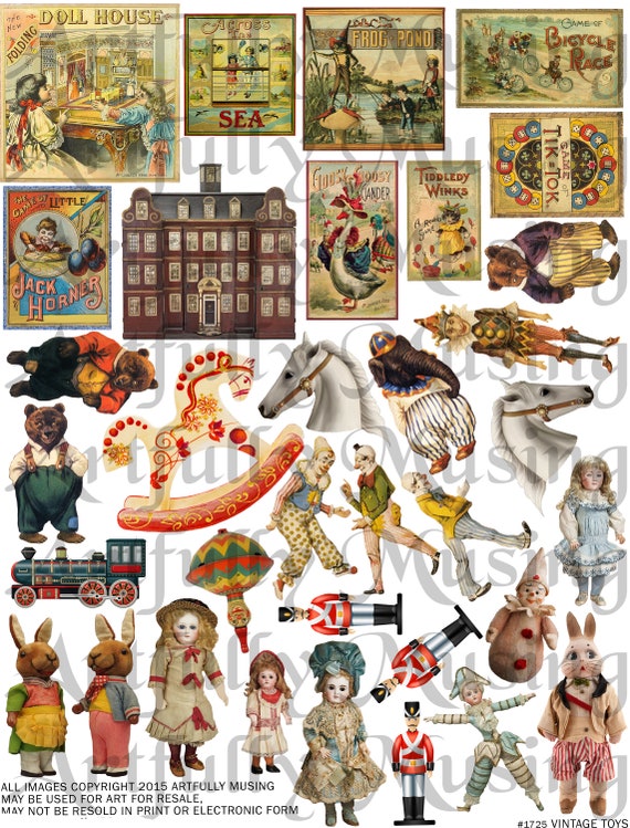 Vintage Toys Collage Sheet Digital Printable Instant | Etsy