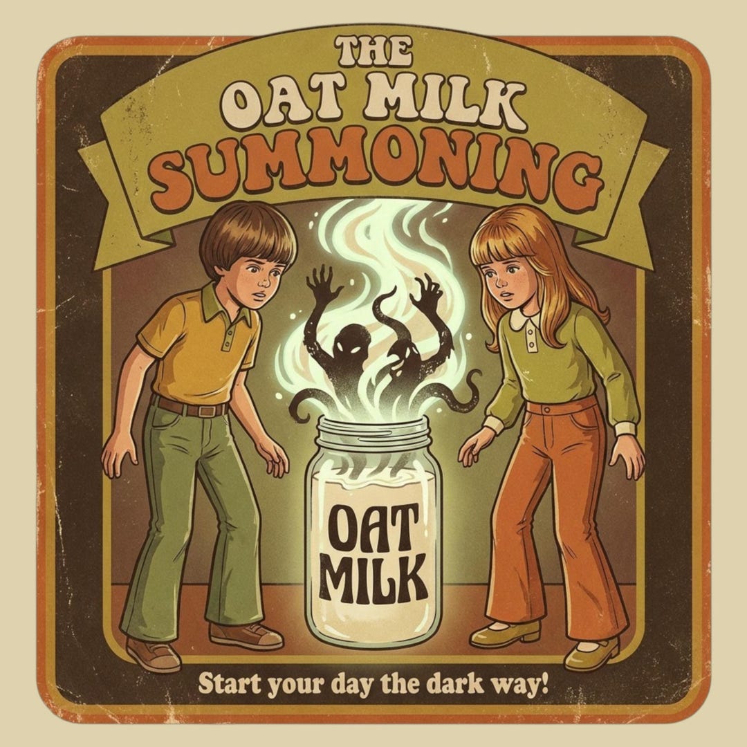 The Oat Milk Summoning T-shirt | Funny Retro Horror Graphic Tee ...