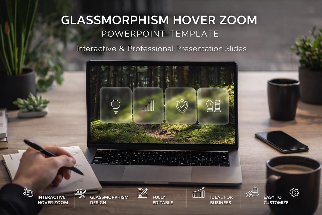 Glassmorphism PowerPoint Template | Interactive Hover Zoom Presentation ...