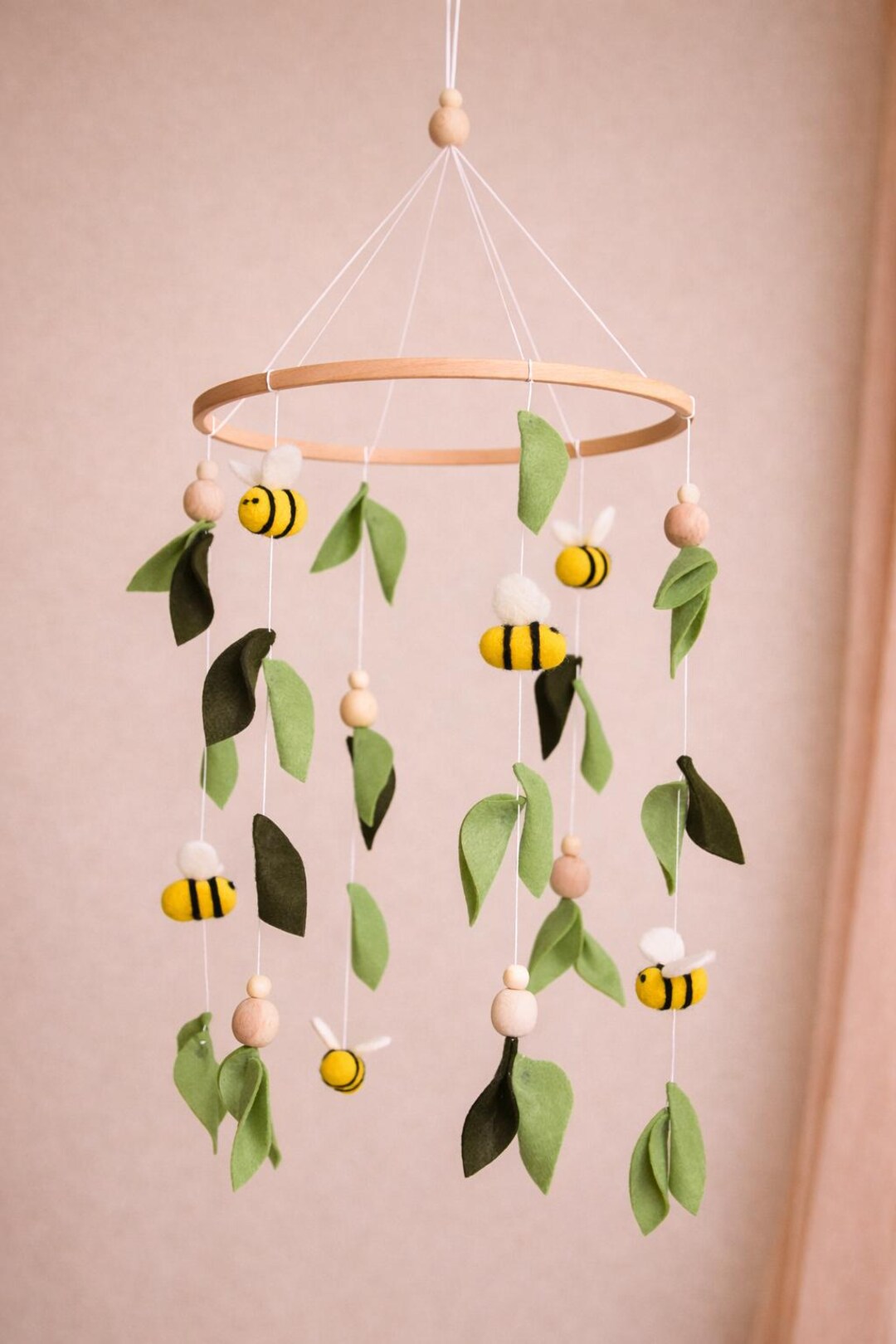 Floral-themed Bees Baby Crib Mobile, Boucle Nursery Decor, Baby Shower ...