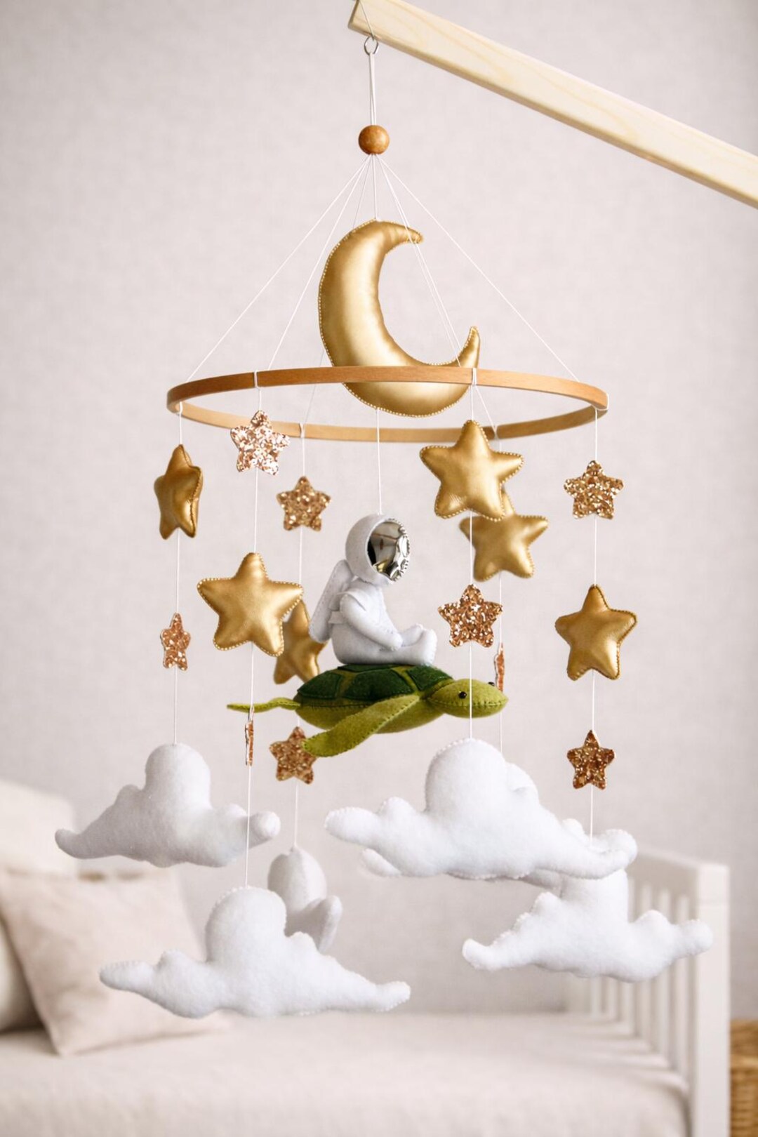Space Baby Mobile • Golden Stars and Moon Crib Mobile • Astronaut ...
