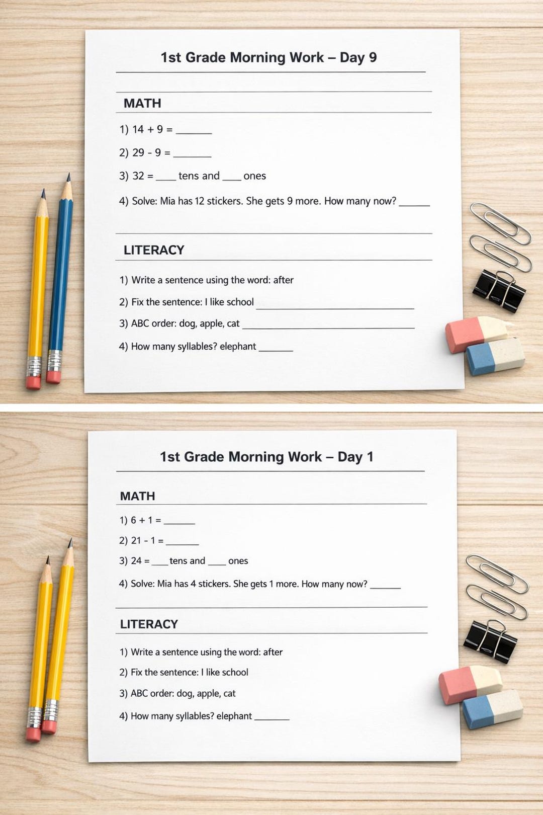 1st Grade Morning Work | Math Literacy Spiral Review (printable PDF ...
