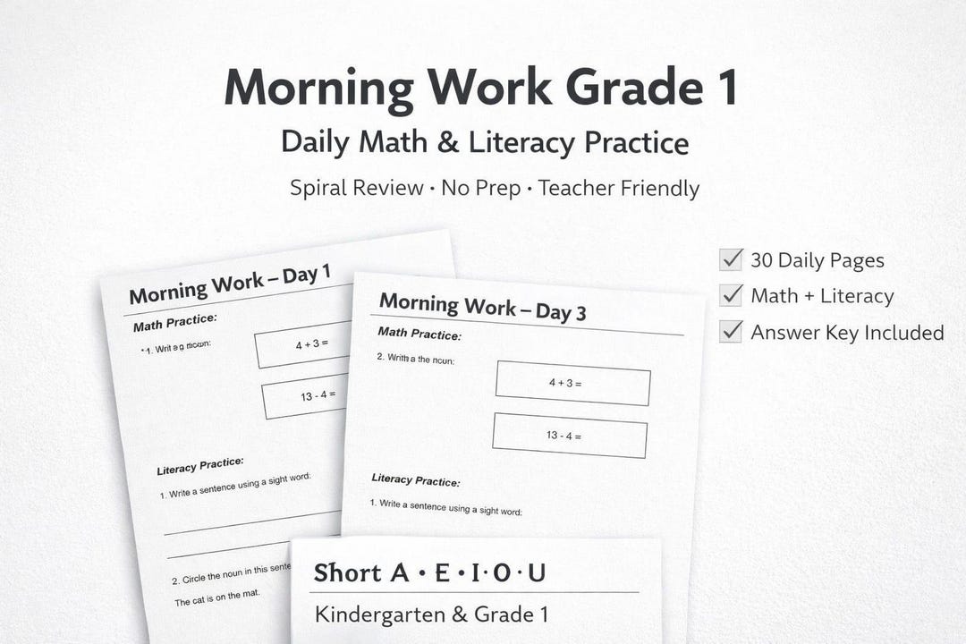 Grade 1 Morning Work | Daily Math Literacy Spiral Review (PDF Download ...