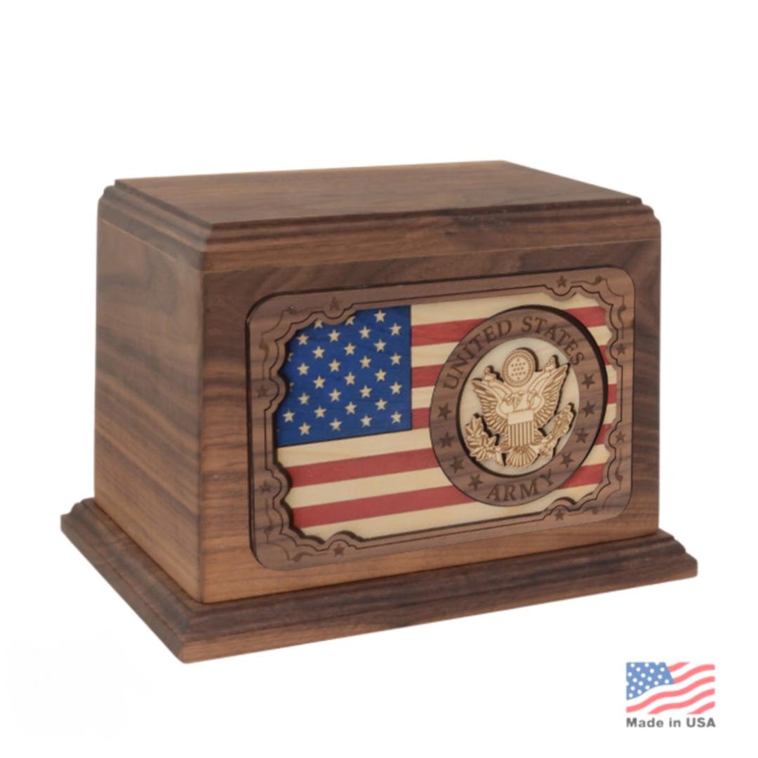 Handcrafted Military Wood Cremation Urn – Patriotic American Flag ...