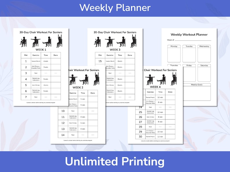 30-day Chair Workout Planner for Seniors | Low Impact Seated Exercise ...