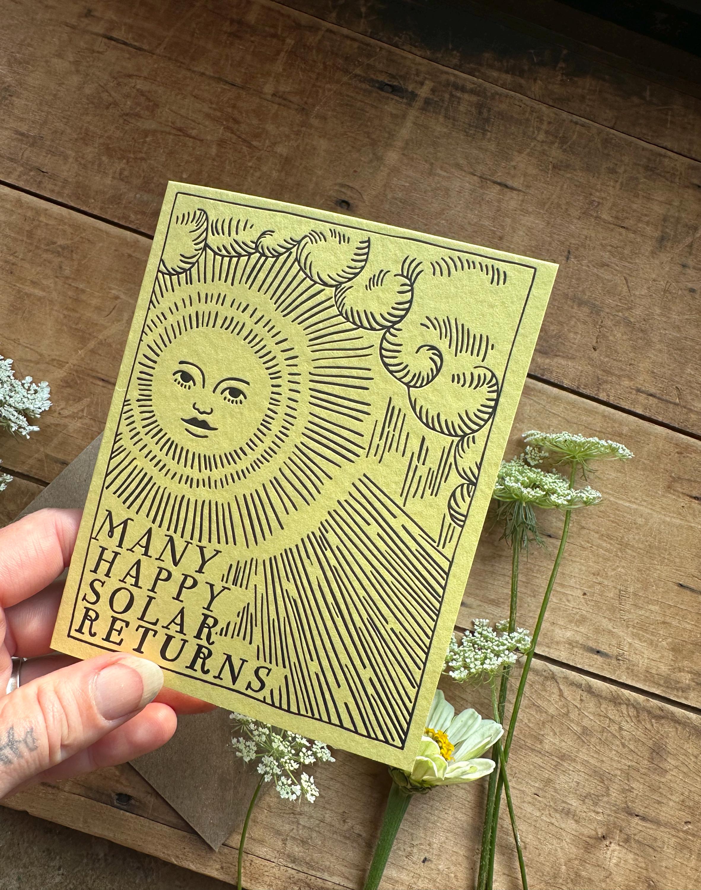 Many Happy Solar Returns Birthday Letterpress Card - Etsy
