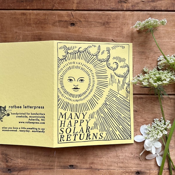Sun Letterpress Card - Etsy