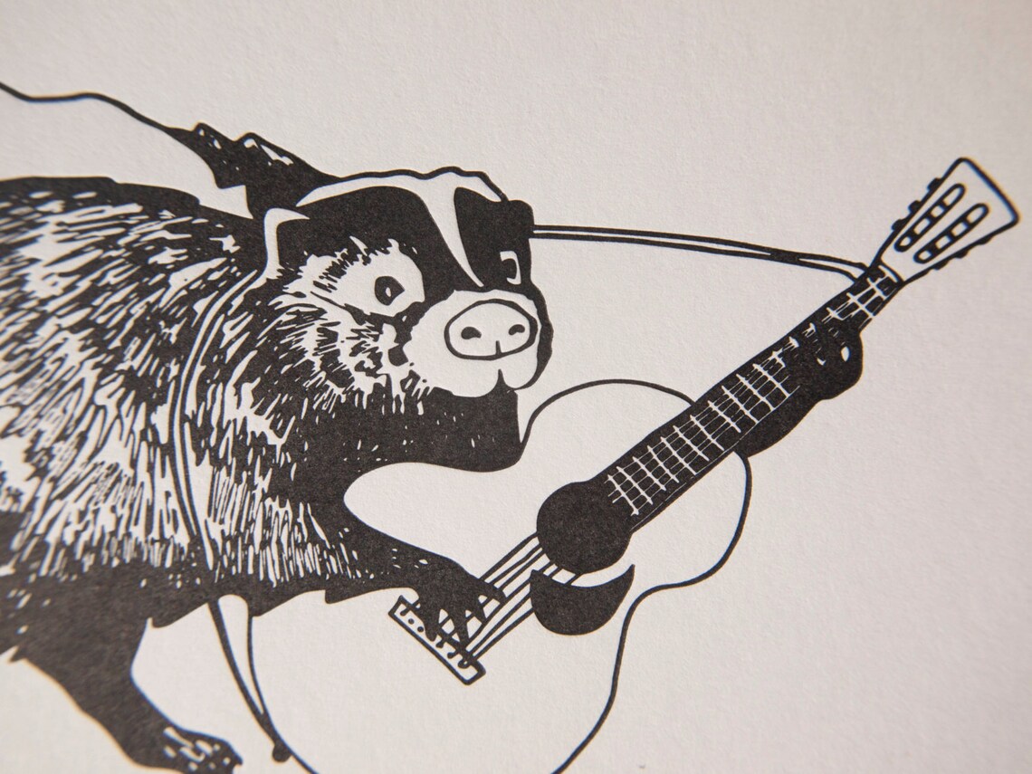 Skunk Playing Guitar Letterpress Art Print - Etsy
