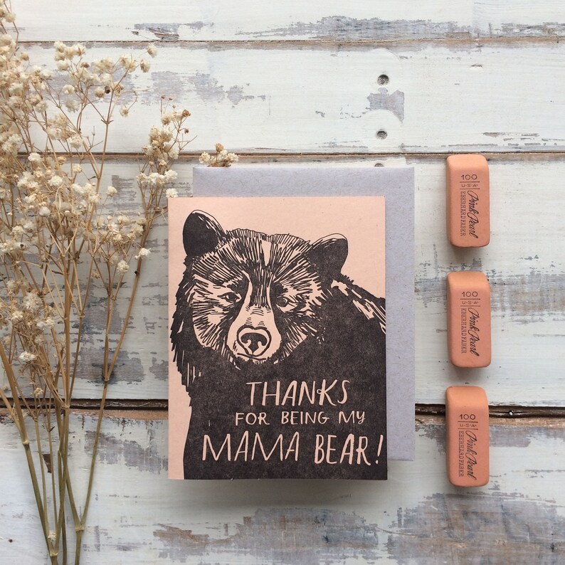 Thanks For Being My Mama Bear Letterpress Card Etsy