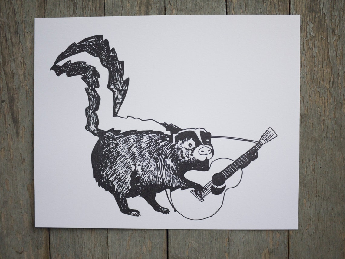 Skunk Playing Guitar Letterpress Art Print - Etsy