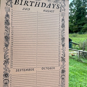 Perpetual Birthday Calendar - Letterpress Printed, Double Sided - Etsy