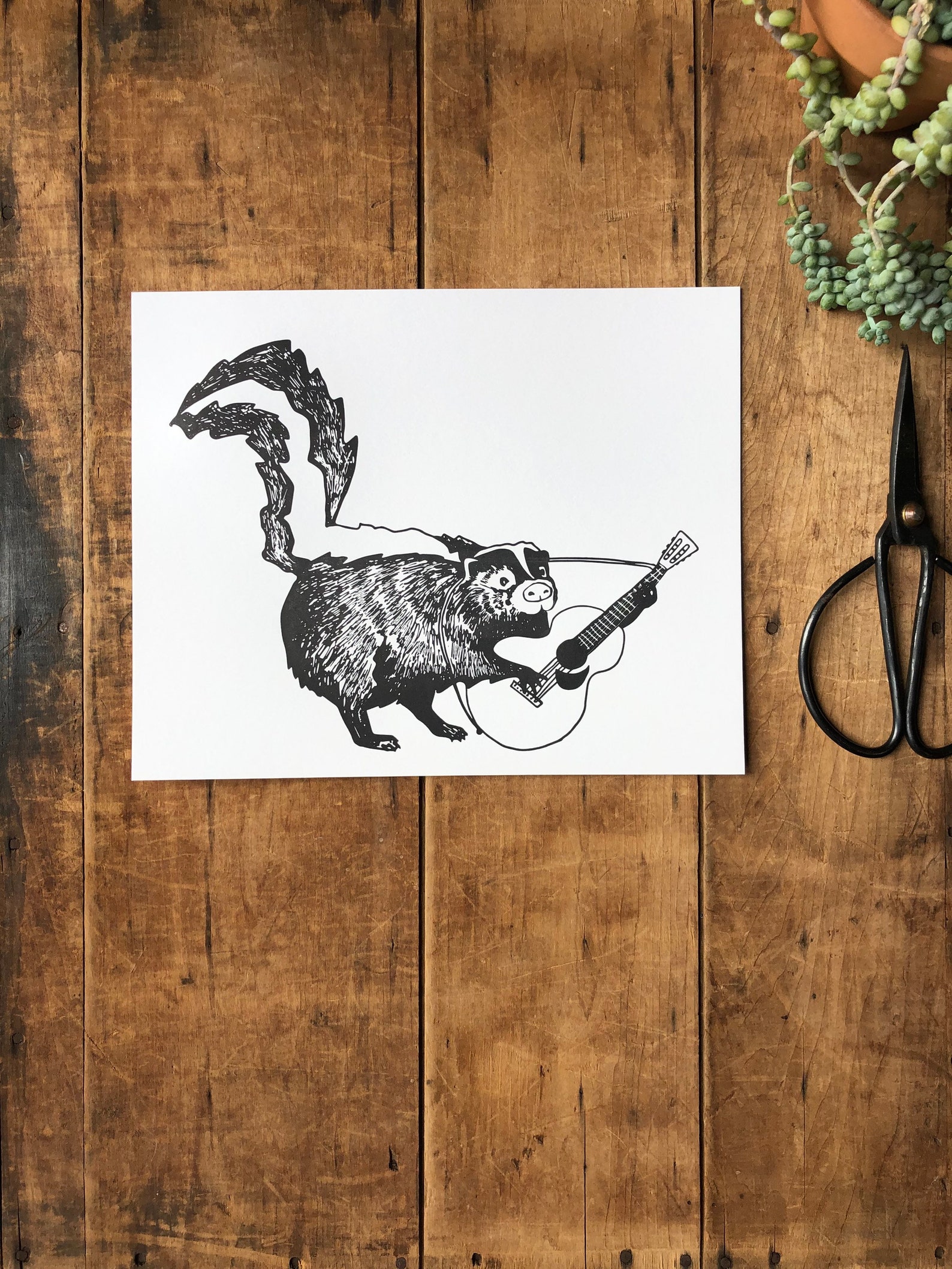 Skunk Playing Guitar Letterpress Art Print - Etsy