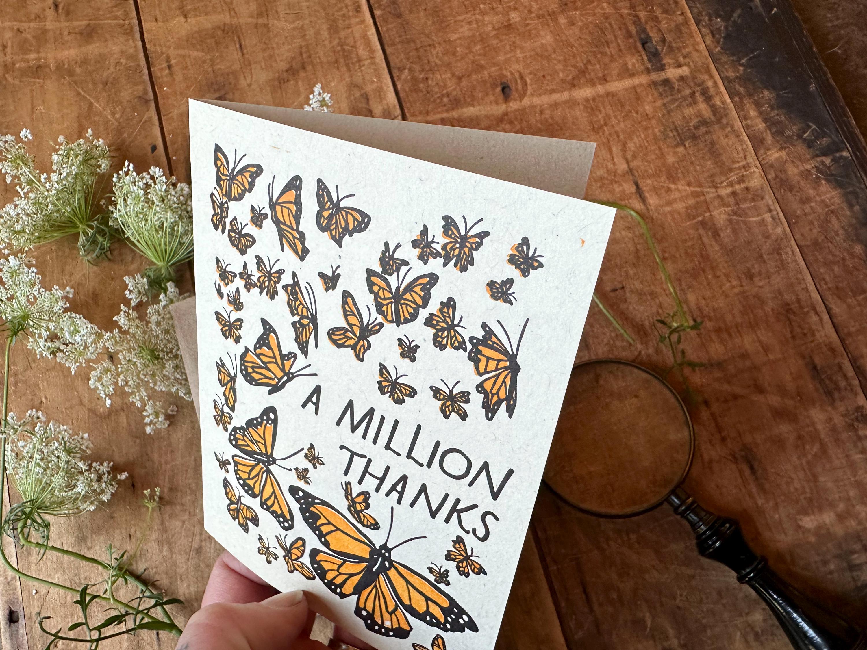 Million Thanks Butterfly Letterpress Card - Etsy
