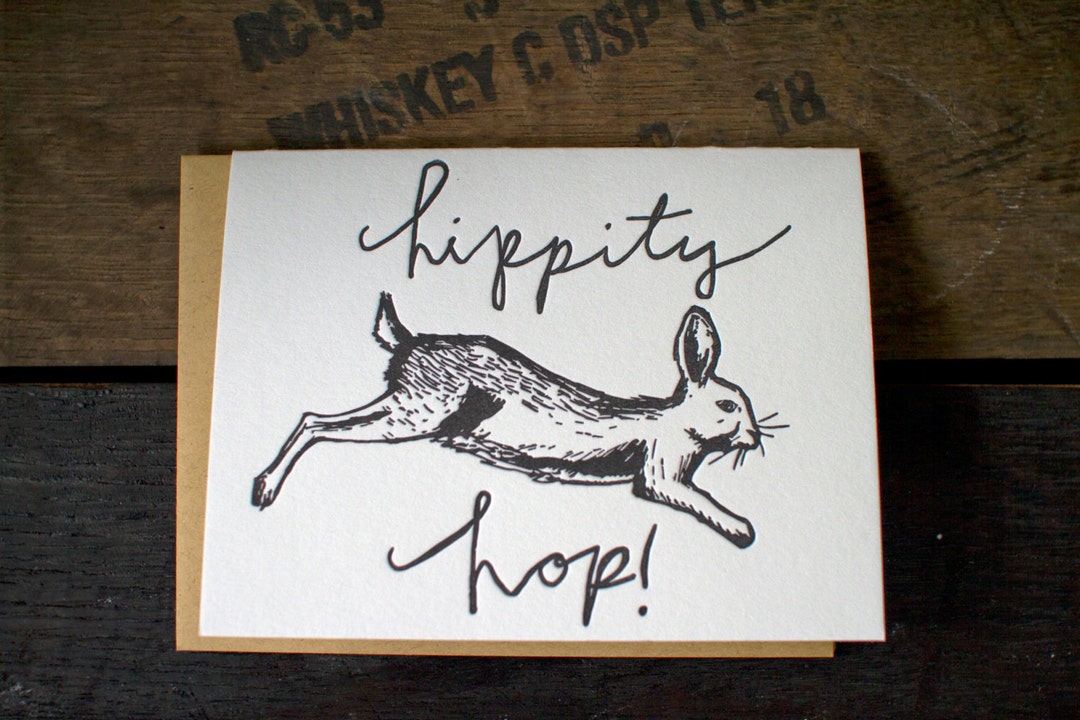 Hippity Hop Rabbit Letterpress Blank Card - Etsy