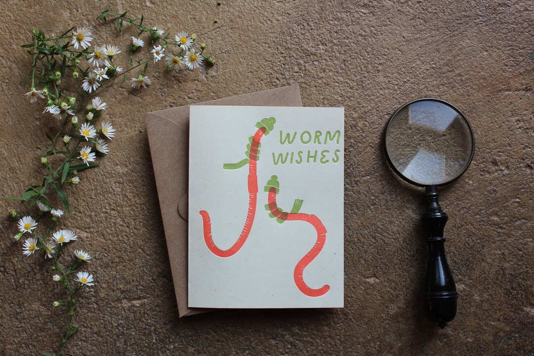 Worm Wishes Holiday Pun Letterpress Greeting Card - Etsy