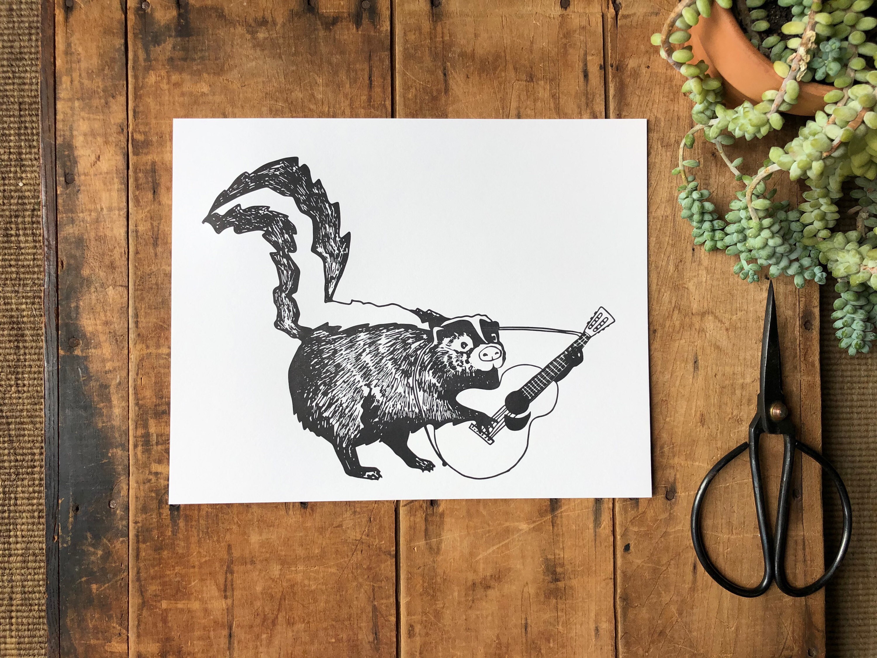 Skunk Playing Guitar Letterpress Art Print - Etsy