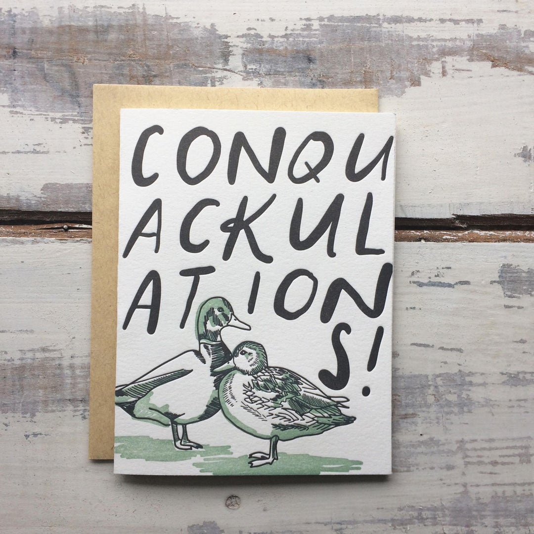 Congratulations / Conquackulations - Duck Letterpress Card - Wedding ...