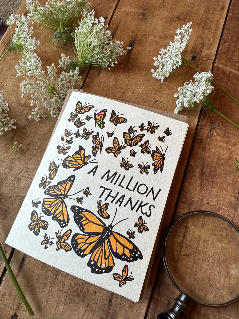 Million Thanks Butterfly Letterpress Card - Etsy