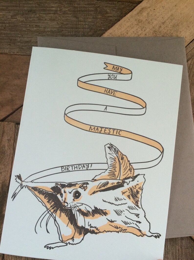 Flying Squirrel Majestic Birthday Letterpress Card Funny | Etsy