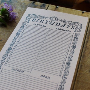 Perpetual Birthday Calendar - Letterpress Printed, Double Sided - Etsy