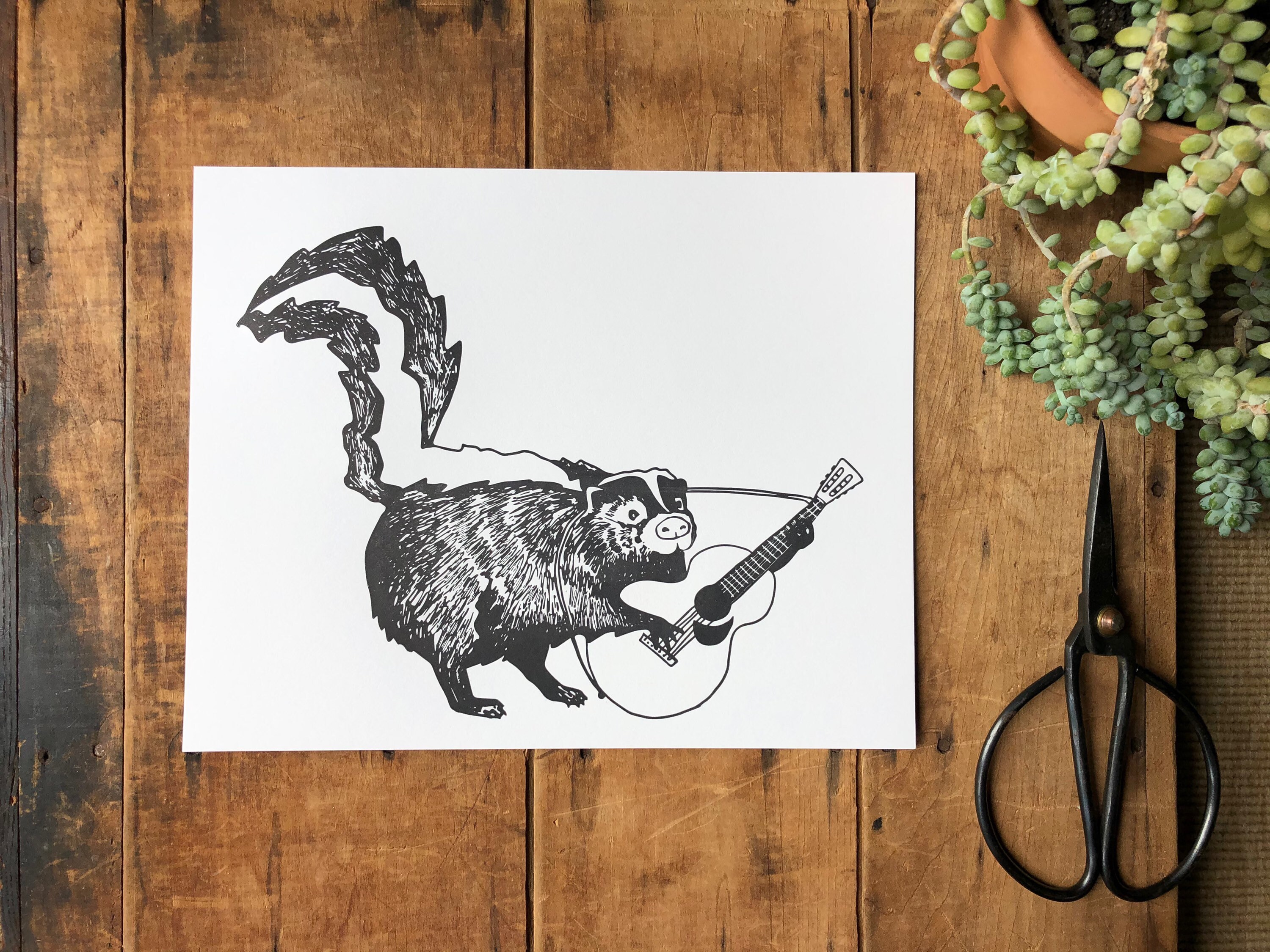 Skunk Playing Guitar Letterpress Art Print - Etsy