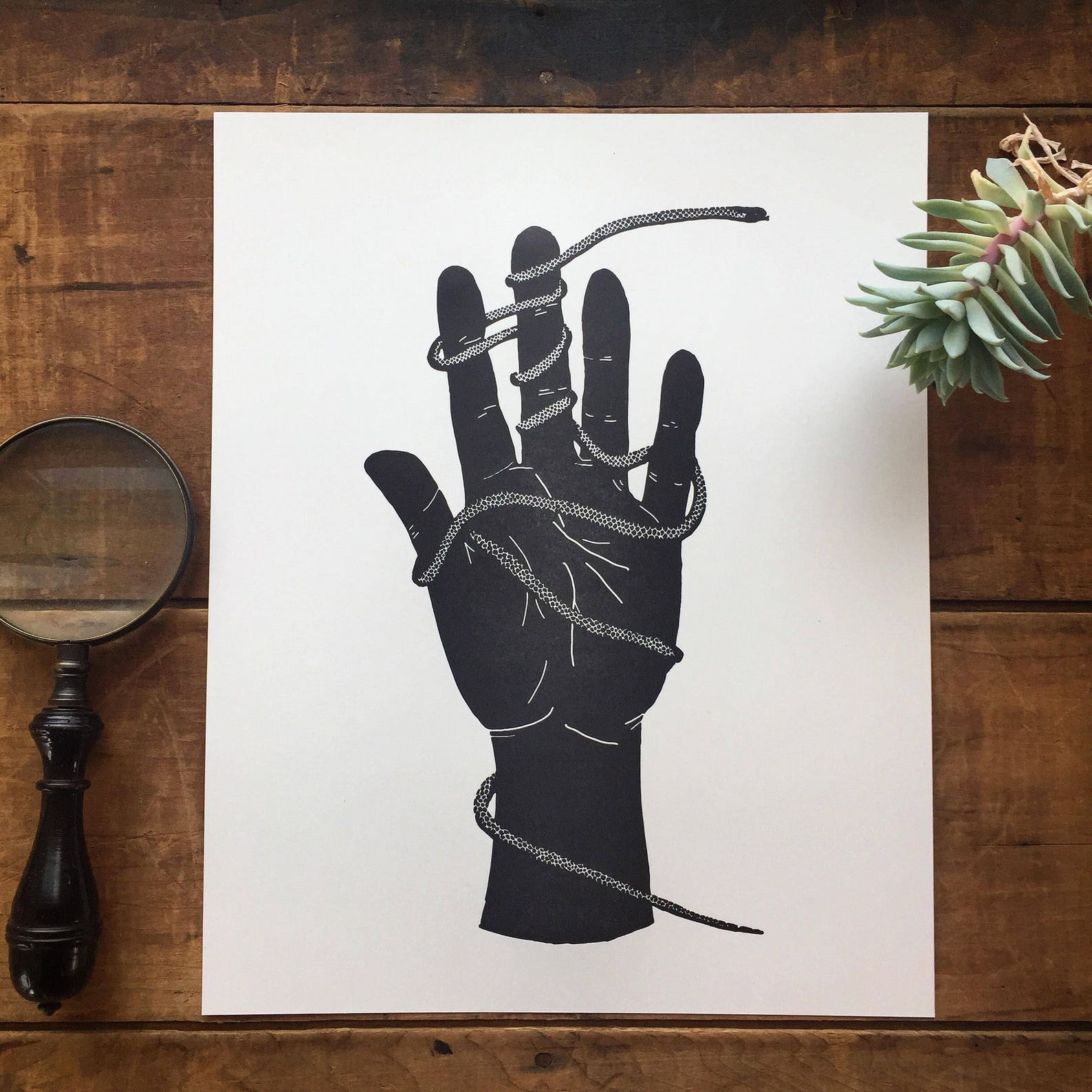 Snake Hand Letterpress Print Witchy Symbolism Art Handmade - Etsy