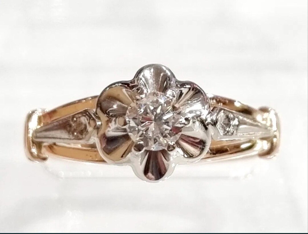 Vintage Soviet Diamond Ring 0.26 Ct – 583 Rose Gold, Platinum Setting ...