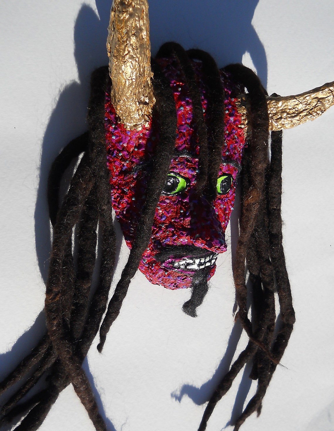 Red Devil With Gold Horns and Dreadlocks Mask/wall Art One | Etsy