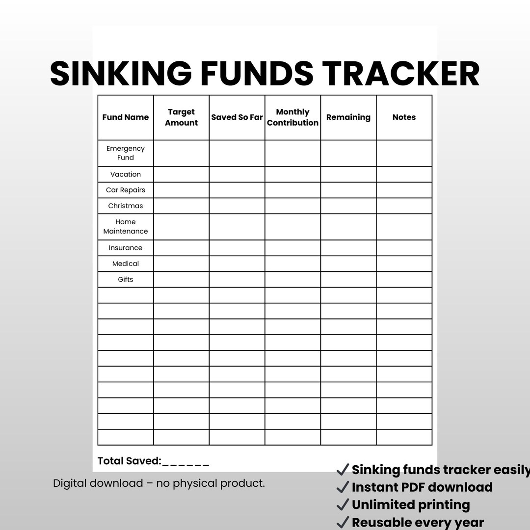 Sinking Funds Tracker Printable | Savings Goals Planner PDF | Budget ...