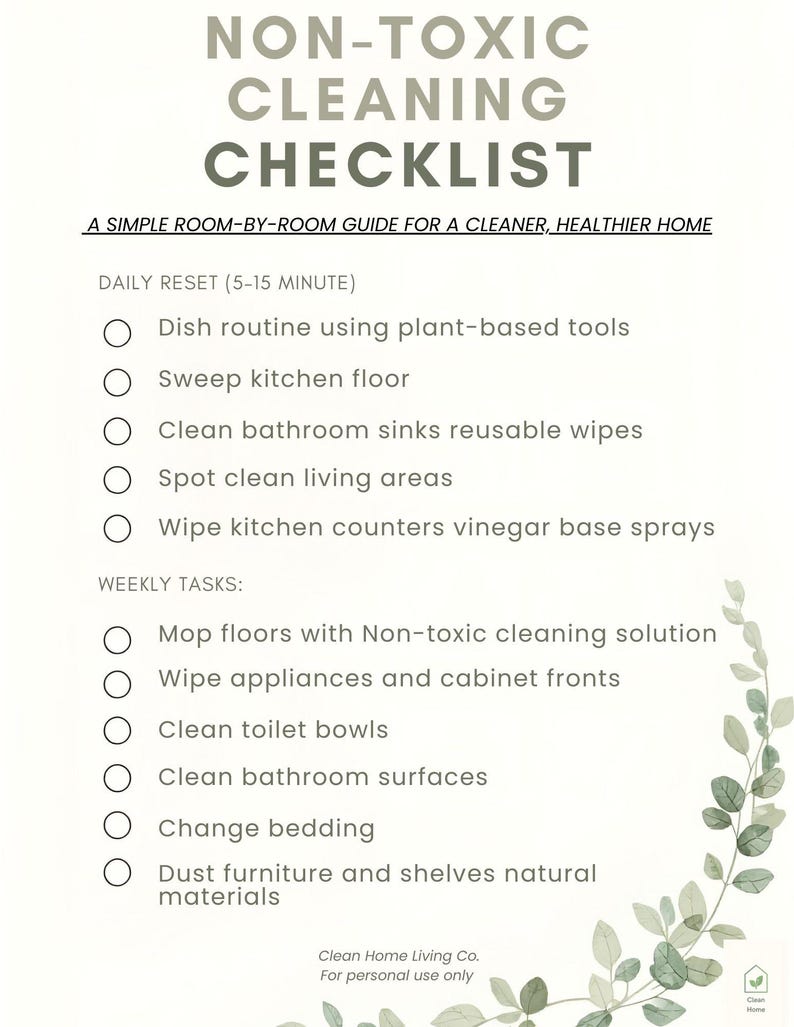 Non-toxic Cleaning Checklist Printable | Simple Starter Guide for a ...
