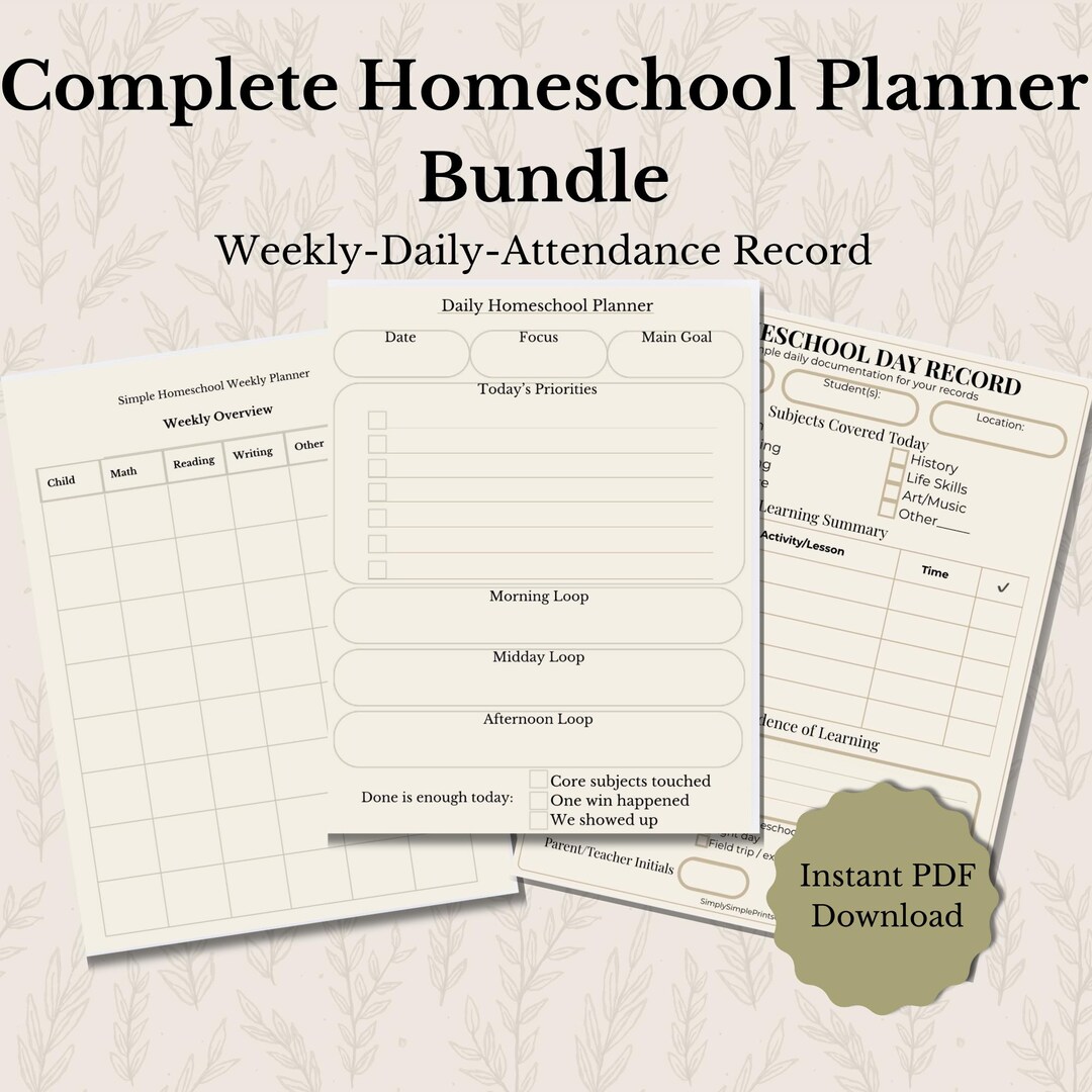 Homeschool Planner Bundle Printable | Daily & Weekly Homeschool Planner ...