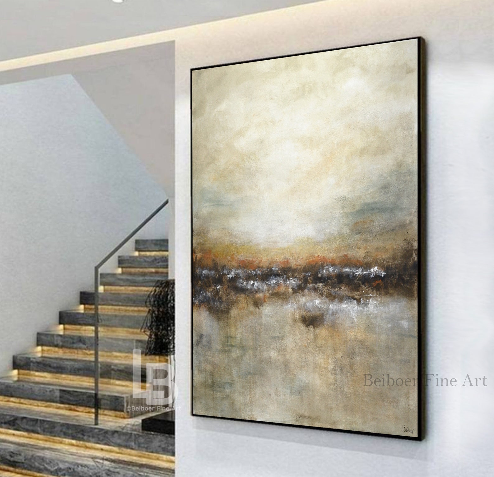 Large Art Vertical Framed Landscape Painting Modern Abstract Wall Art ...