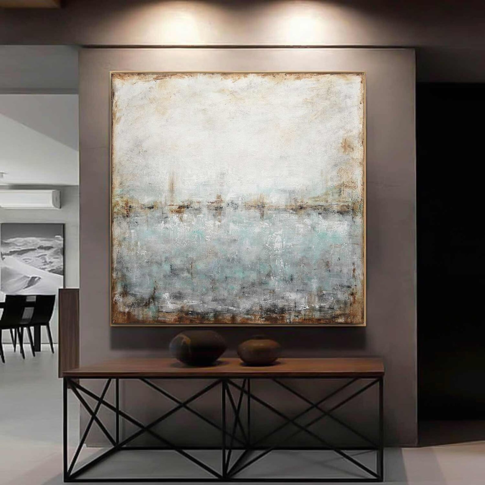 Large Original Art Square Abstract Painting Blue Brown Textured ...