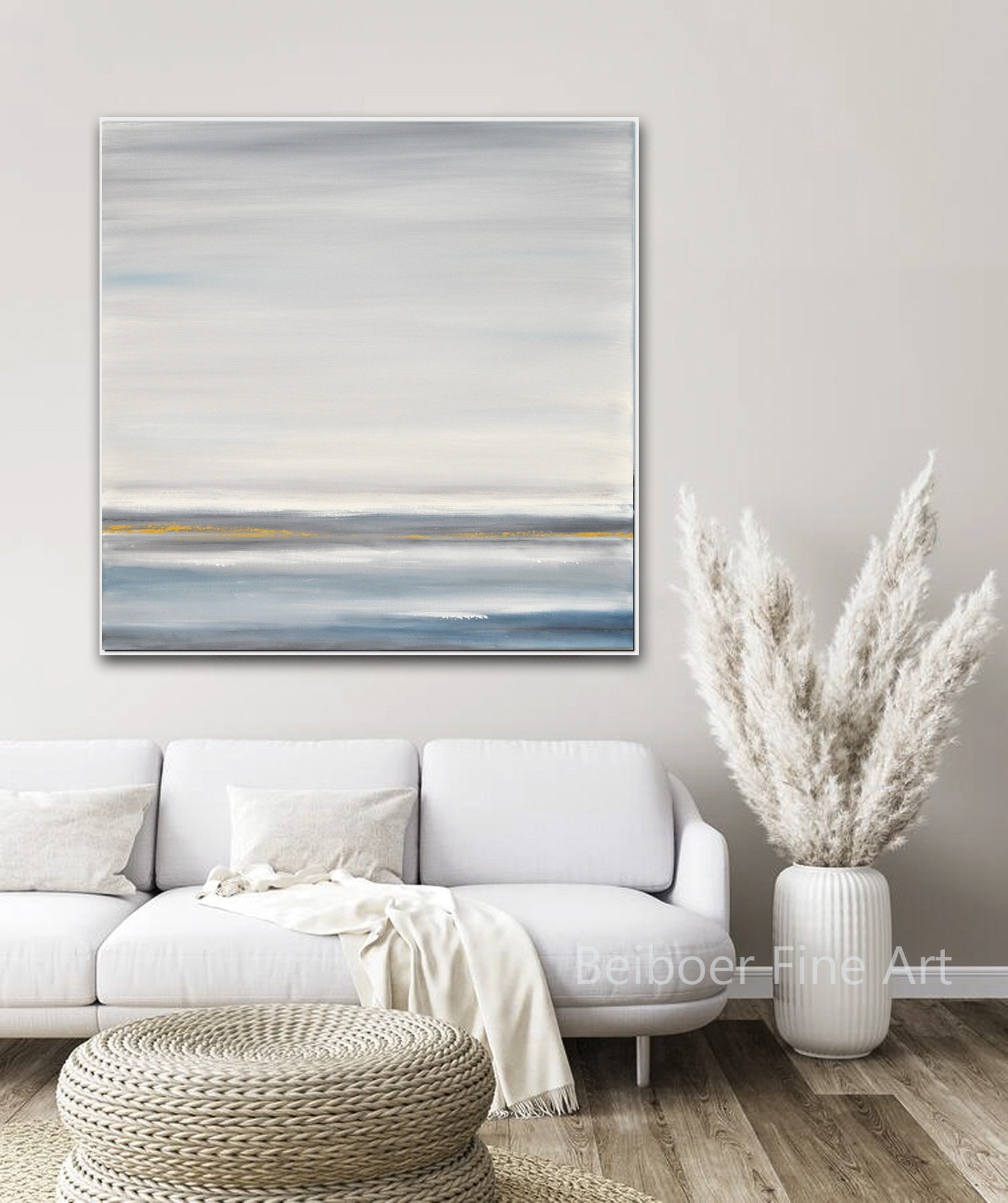 Large Original Landscape Painting, Gold Blue Landscape Art, Loft ...