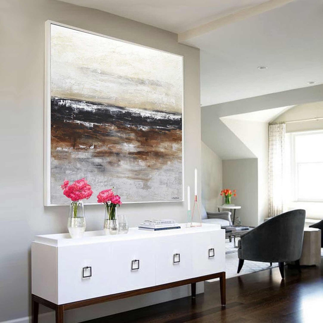 Large Abstract Textured Artwork Brown Tan Original Square Acrylic ...