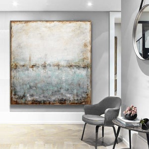 Large Original Art Square Abstract Painting Blue Brown Textured ...
