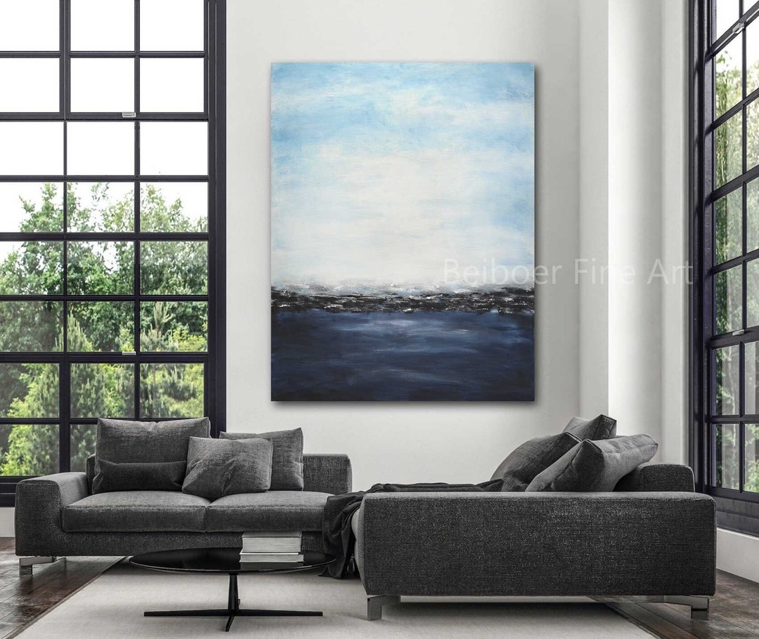 Blue Abstract Wall Art, Large Landscape Paintings, Minimalist, Original ...