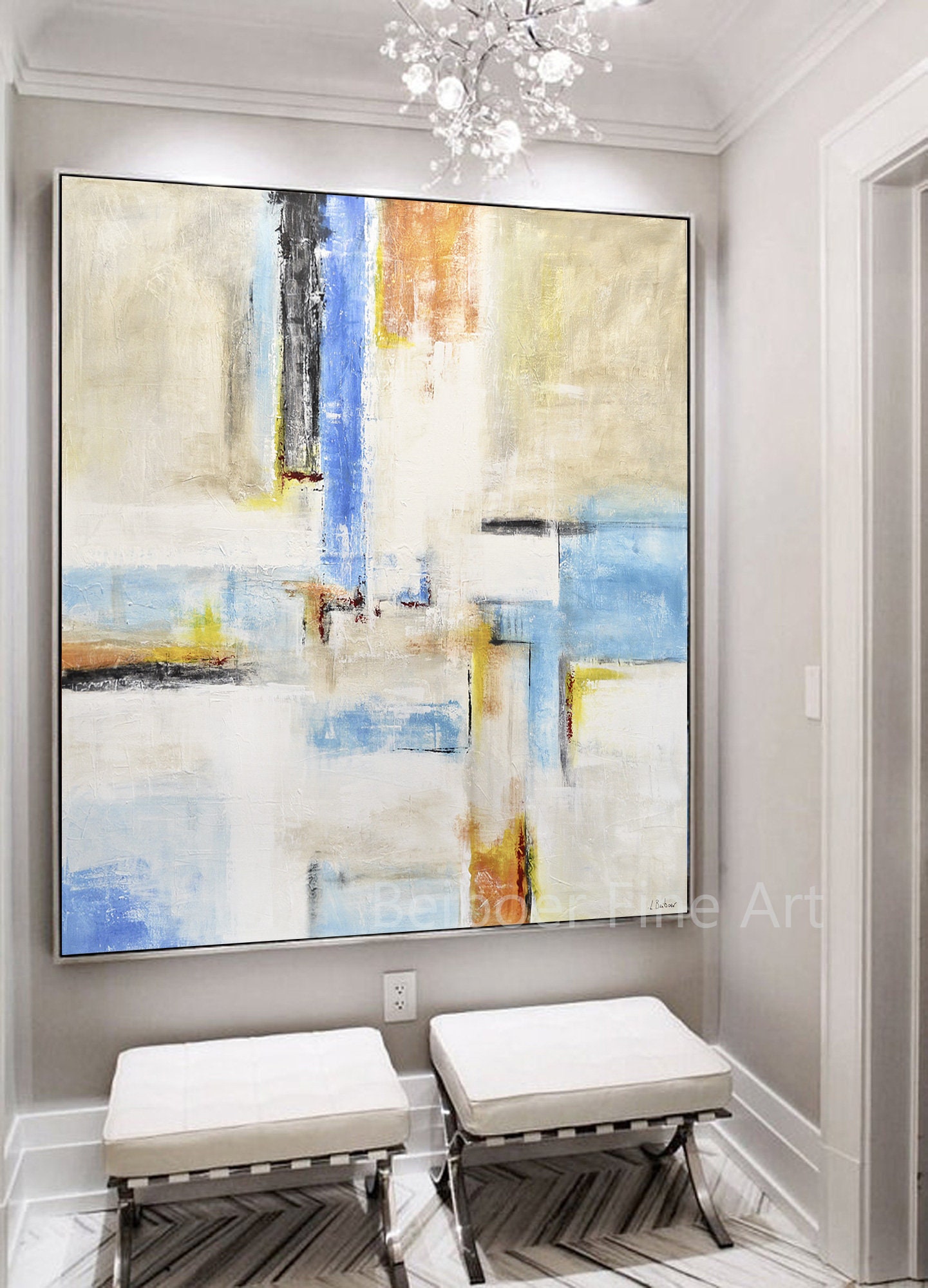 Original Large Art Square Abstract Painting White Suede Contemporary ...
