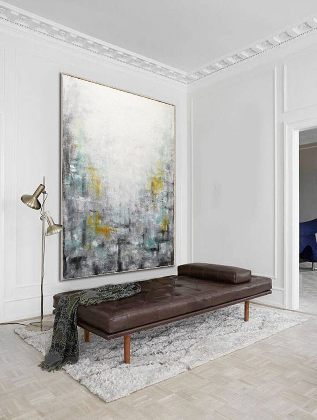 Vertical Abstract Painting Wall Art Modern Artwork Abstract Green ...