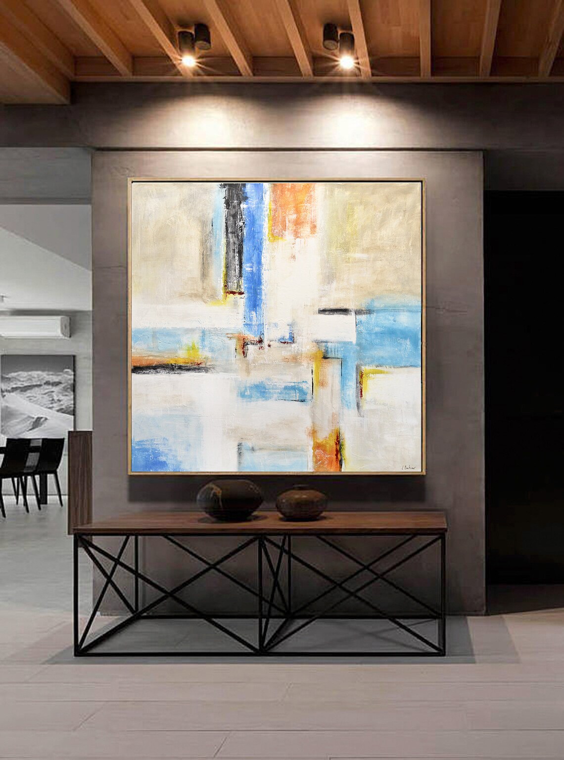 Original Large Art Square Abstract Painting White Suede Contemporary ...