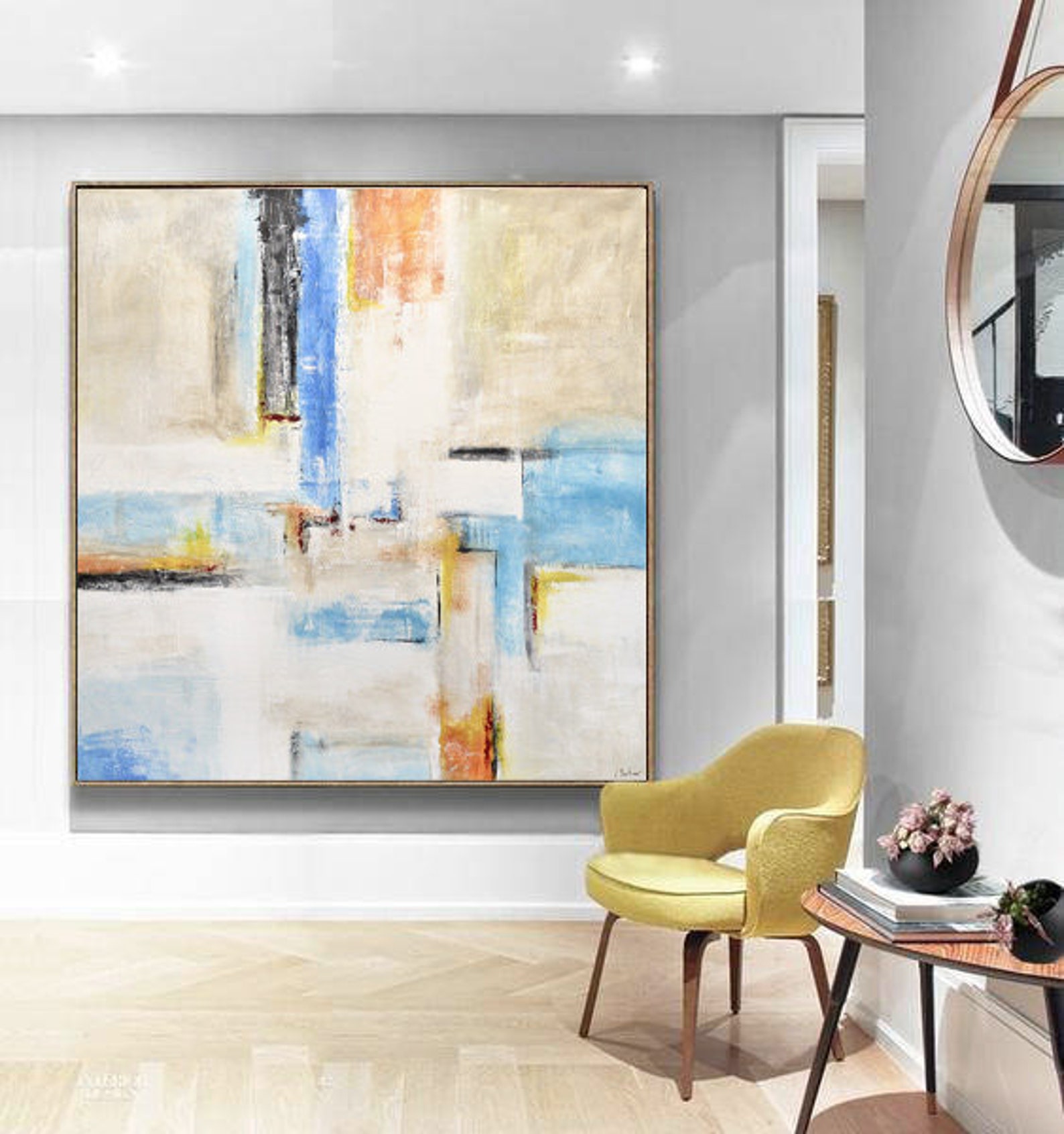 Original Large Art Square Abstract Painting White Suede Contemporary ...