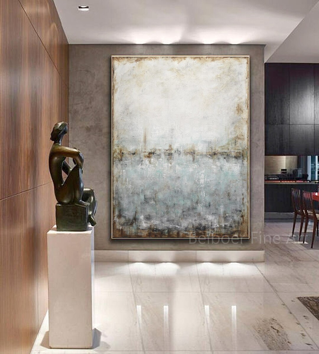 Vertical Framed Abstract Painting Modern Artwork Abstract Wall Art Blue ...