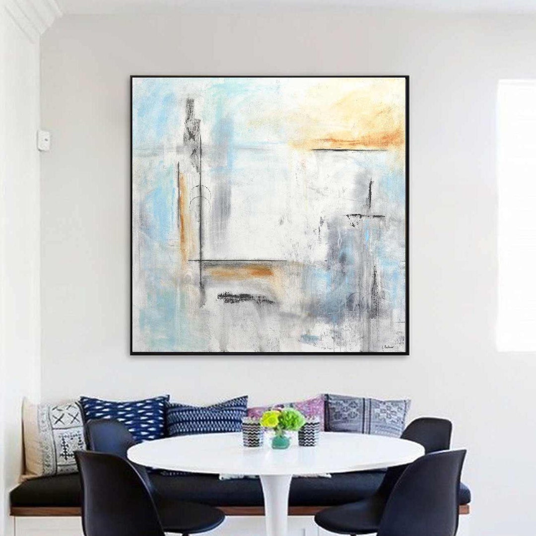 Painting Original Abstract Square Large Painting Blue White Acrylic ...