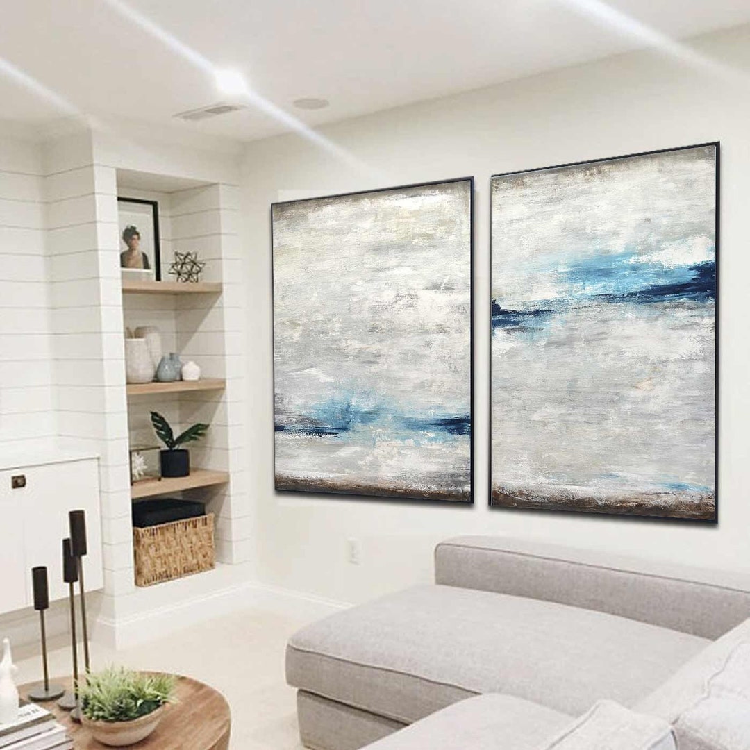 Diptych Wall Art, Set of Two Blue Brown Complementary Abstract ...