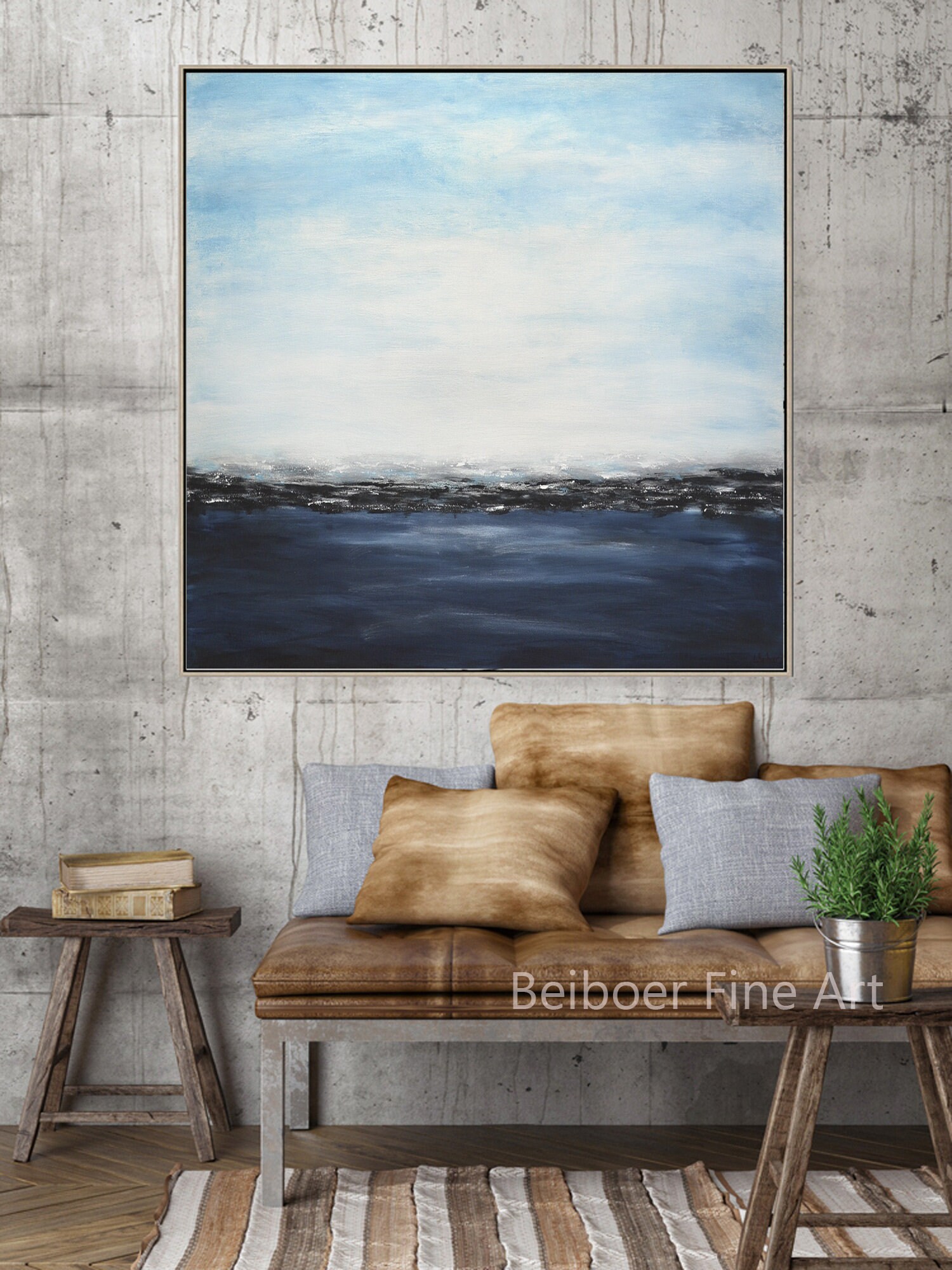 Landscape Painting Large Blue Original Seascape Artwork Square Abstract ...